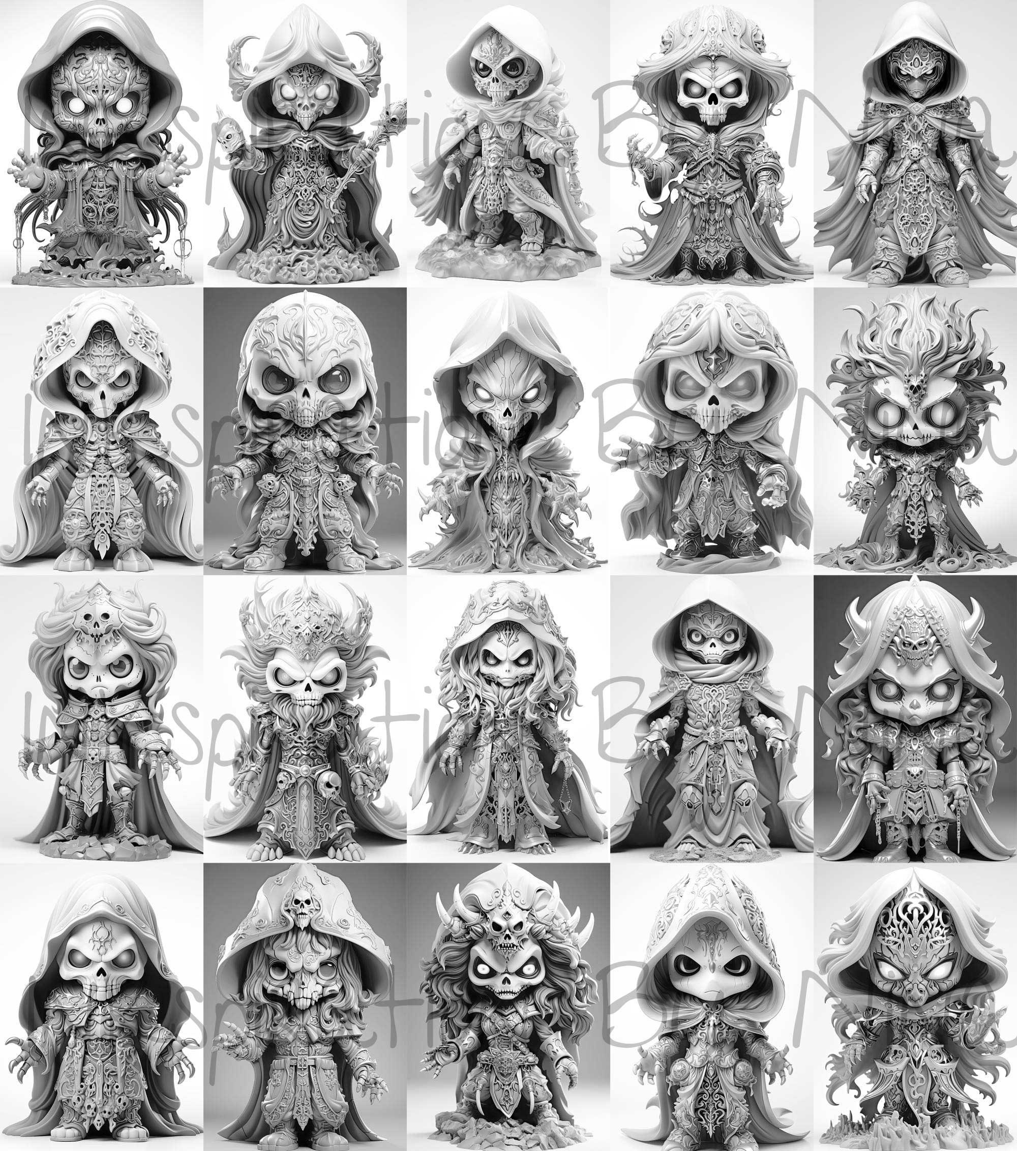 Chibi Cute Undead Skeleton Coloring Pages 20 Premium Coloring - Etsy