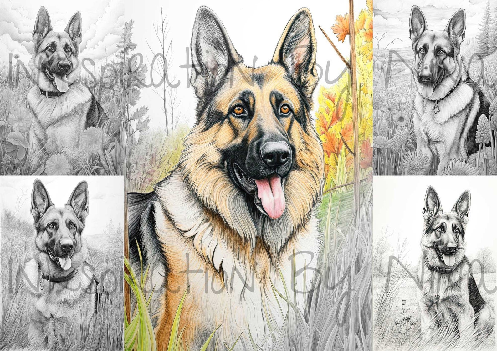 German Shepherd Dog Enjoying Outside Coloring Pages, 20 Premium Adult ...