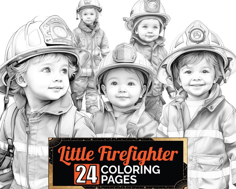 Little Adorable Firefighter Boy Coloring Book, 24 Greyscale Adult ...