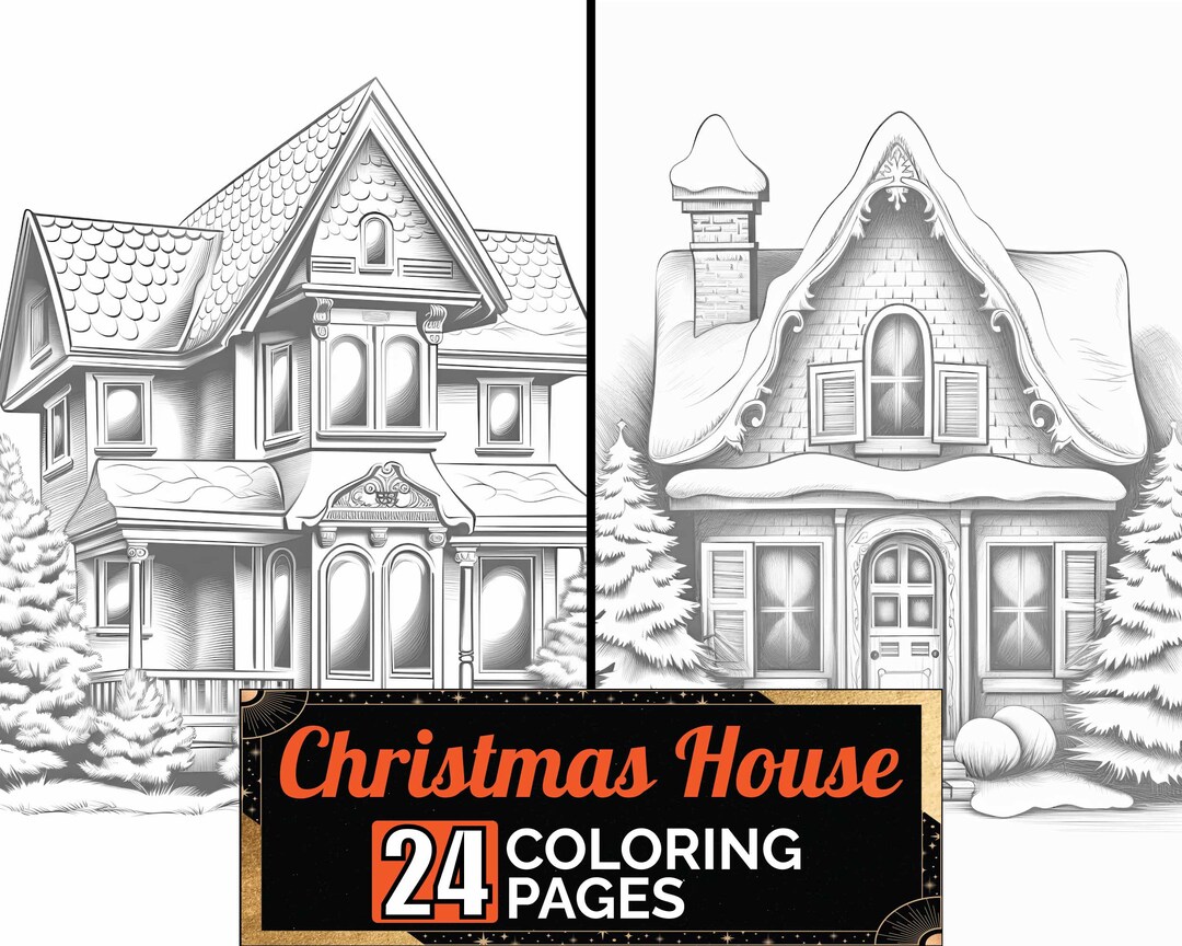 Small Christmas House Coloring Book, 24 Greyscale Adult & Kids Winter ...