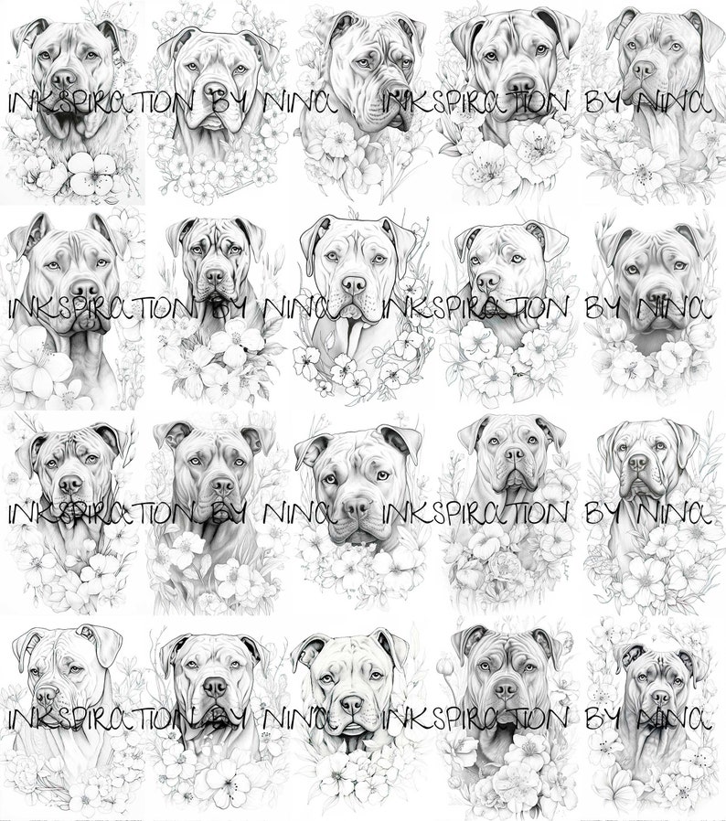 Cane Corso in Flowers Coloring Pages, 20 Premium Coloring Sheets, Adult ...