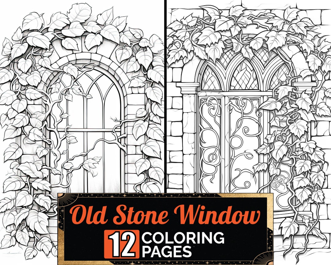 Beautiful Old Stone Window Coloring Book, 12 Detail Greyscale Adult ...