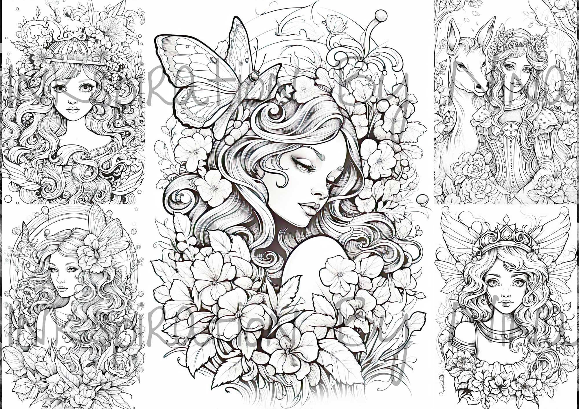 Magical Fairy Tale Girl Coloring Pages, 20 Premium Adult & Kids ...