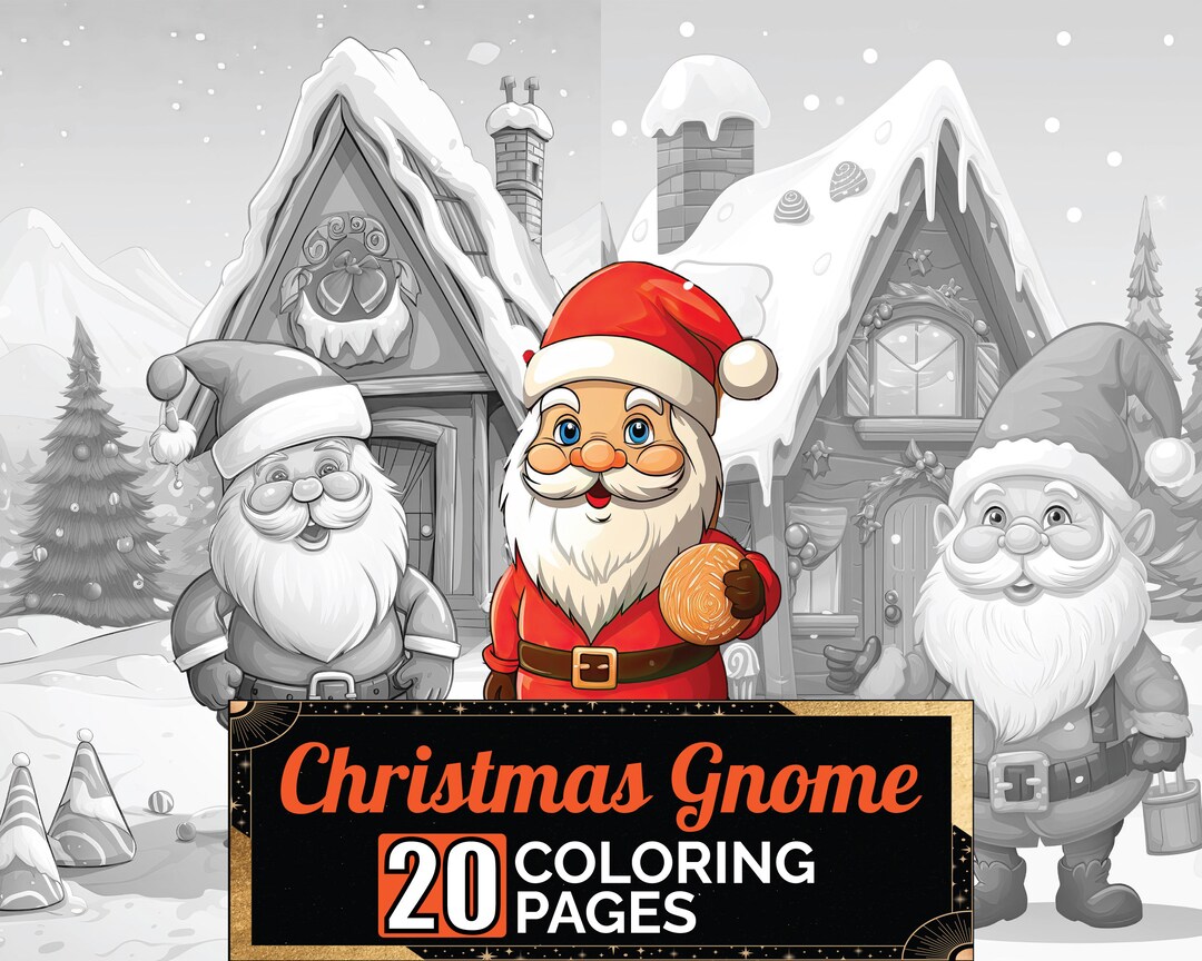 Gnome Christmas Mascot Coloring Book, 20 Detail Greyscale Adult & Kids ...