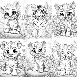 Cute Friendly Tiger Coloring Book, 24 Detail Greyscale Adult & Kids ...
