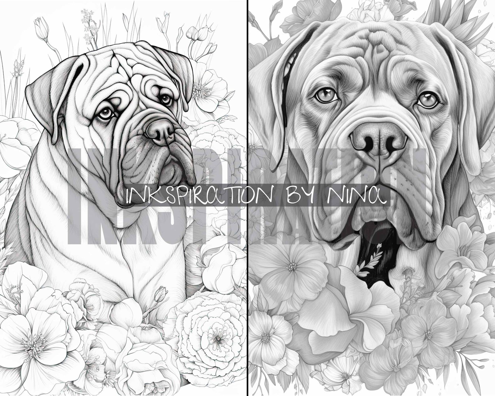 Mastiff Dog in Flowers Coloring Pages 20 Premium Coloring - Etsy