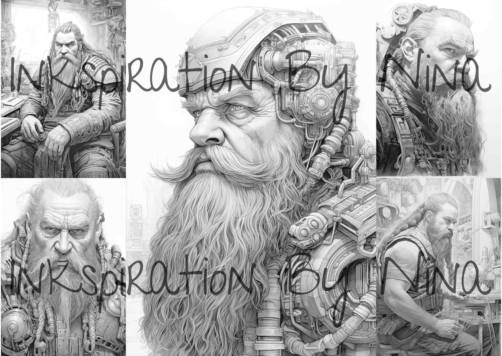 Dwarf Bearded Inventor Engineer Coloring Book 22 Detail - Etsy