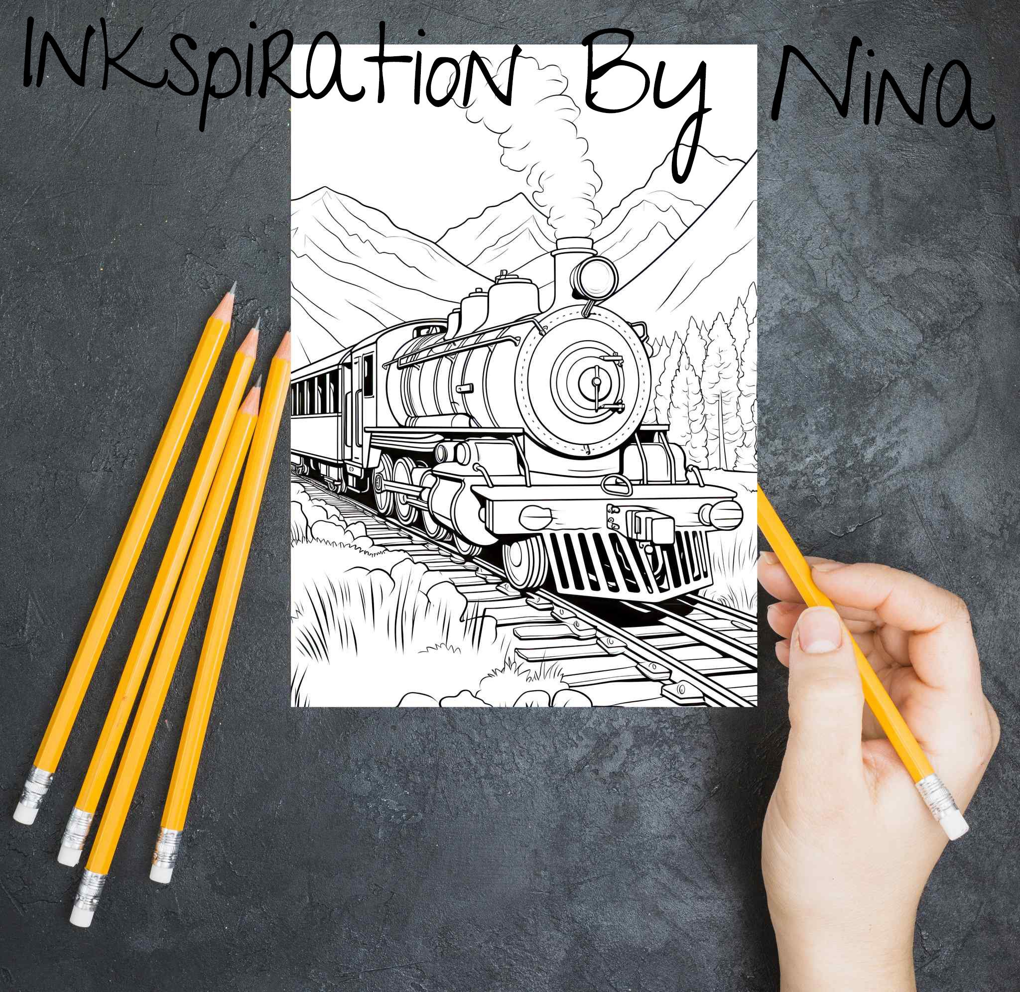 Train in Motion Coloring Book, 26 Detail Greyscale Adult & Kids ...