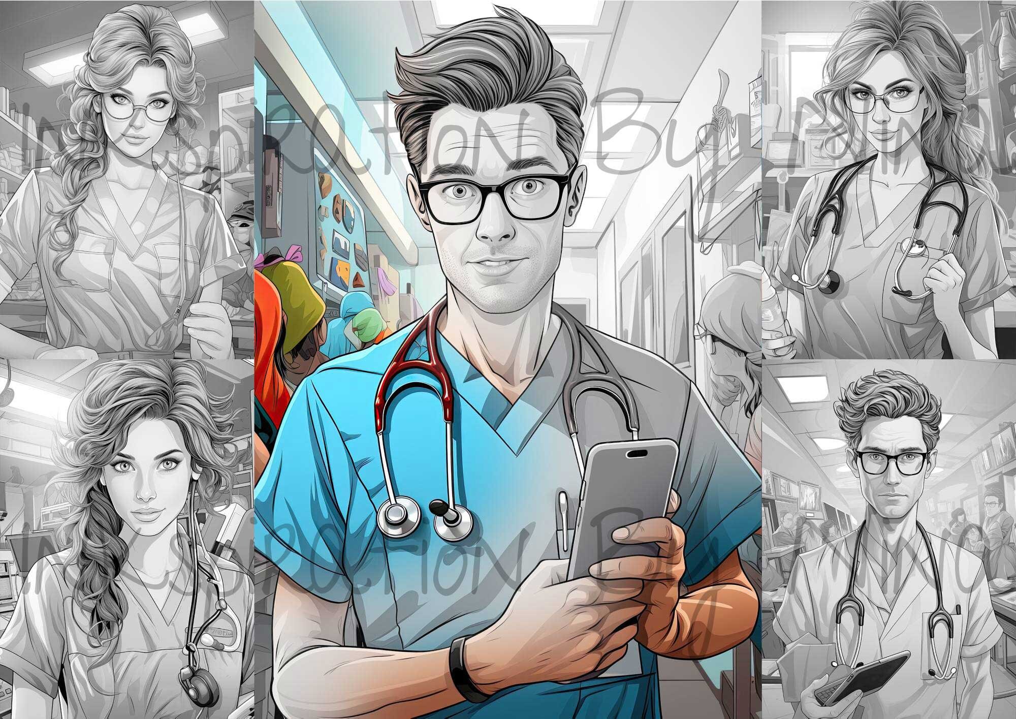 Crazy Funny Nurse Coloring Pages, 20 Premium Coloring Sheets, Coloring ...