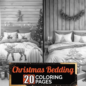 Christmas Themed Bedding Shop Coloring Book, 20 Greyscale Adult & Kids ...