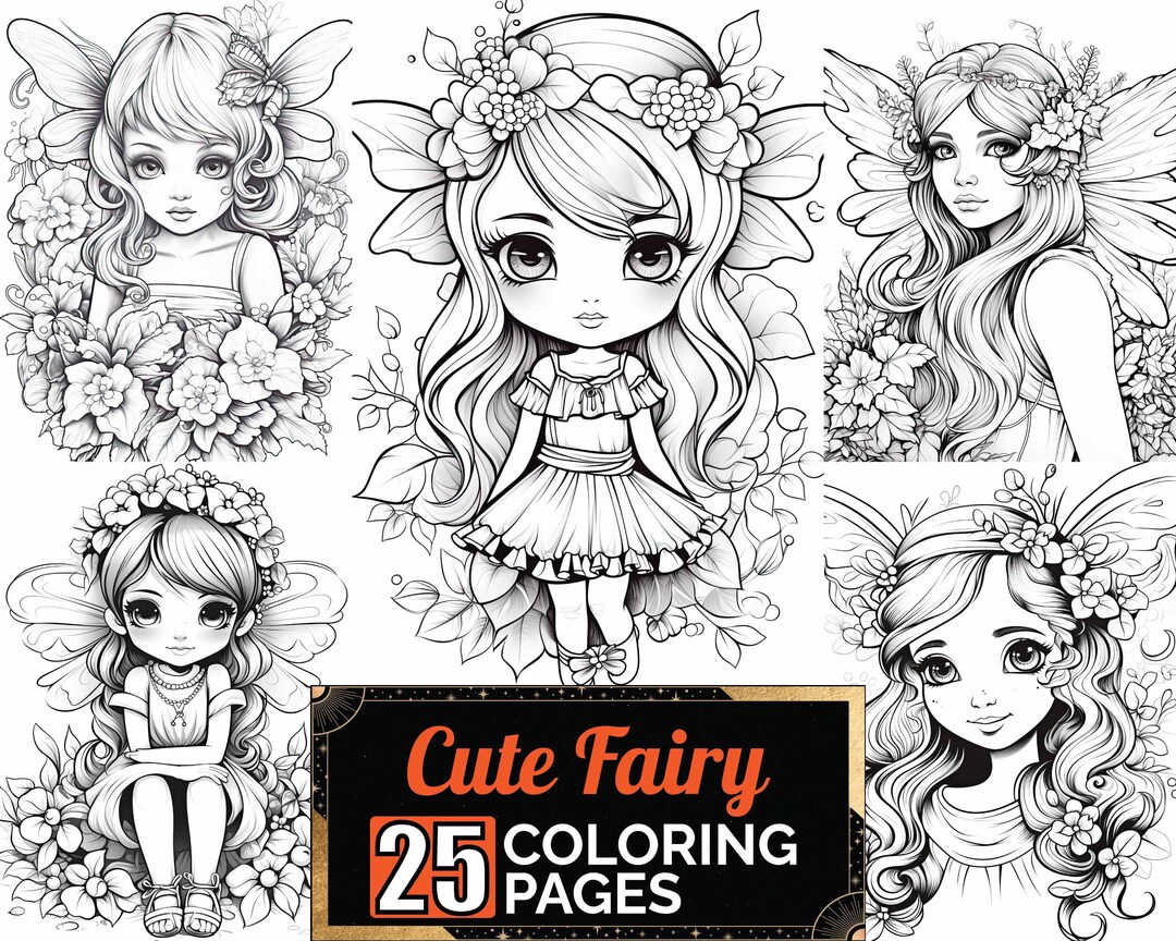 Cute Fairy Coloring Pages, 25 Premium Coloring Sheets, Coloring Book A4 ...