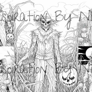 Spooky Scarecrow Field Coloring Book, 20 Greyscale Adult & Kids ...