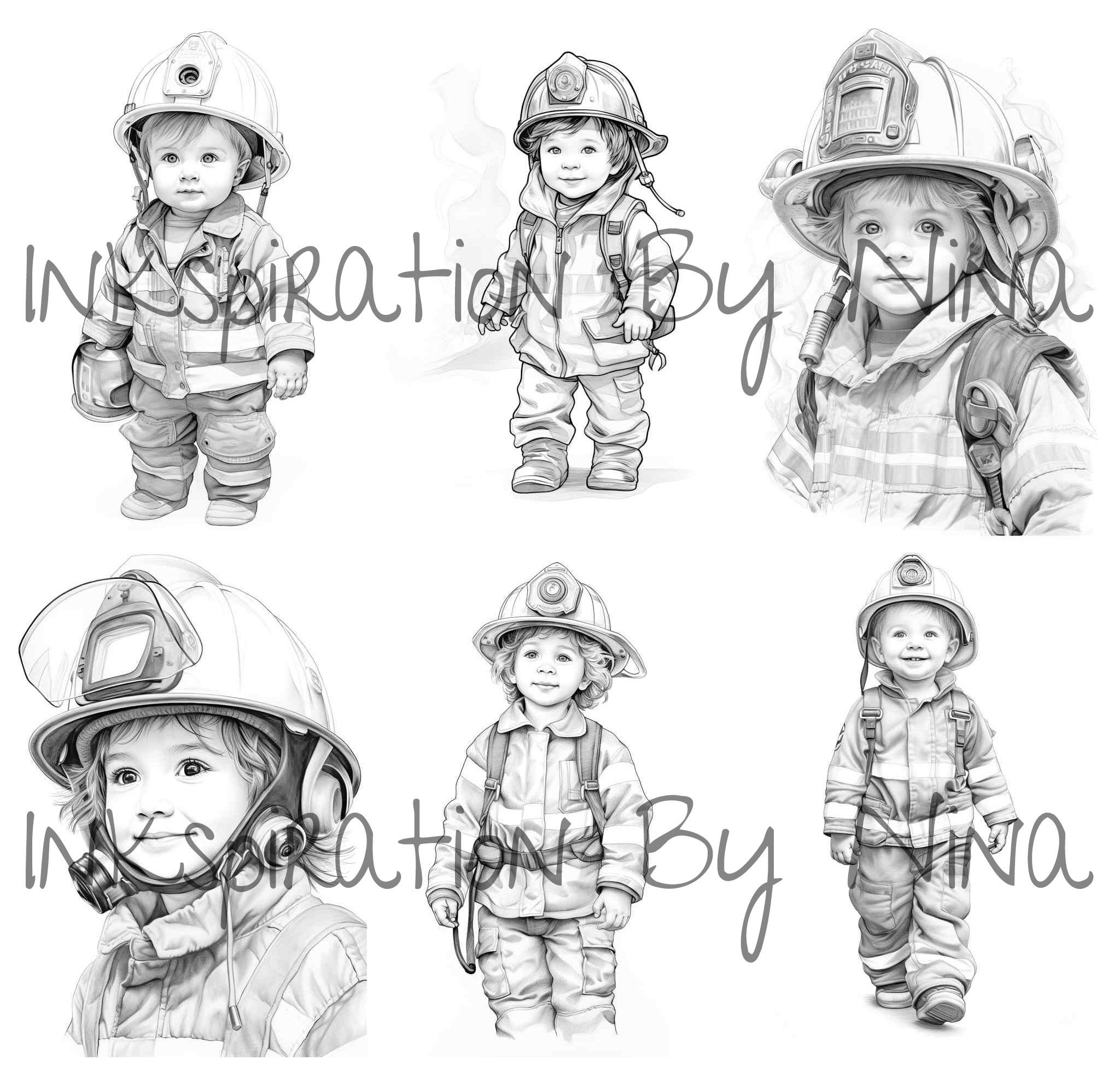 Little Adorable Firefighter Boy Coloring Book 24 Greyscale - Etsy