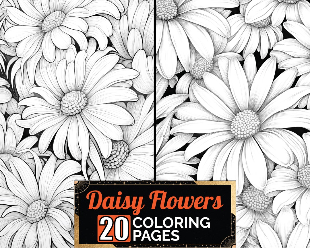 Daisy Flowers Coloring Book, 20 Detail Floral Greyscale Adult & Kids ...