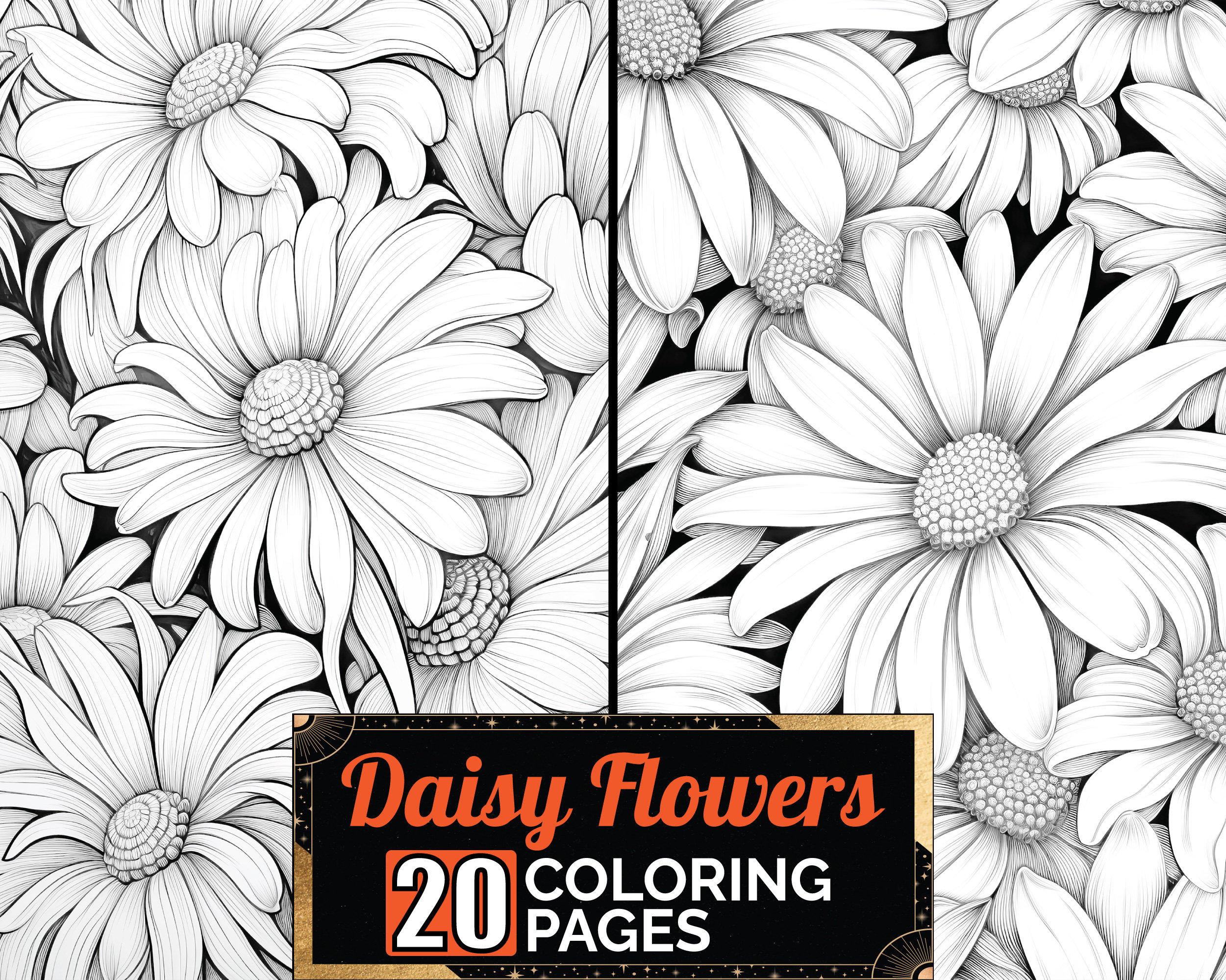Daisy Flowers Coloring Book, 20 Detail Floral Greyscale Adult & Kids ...