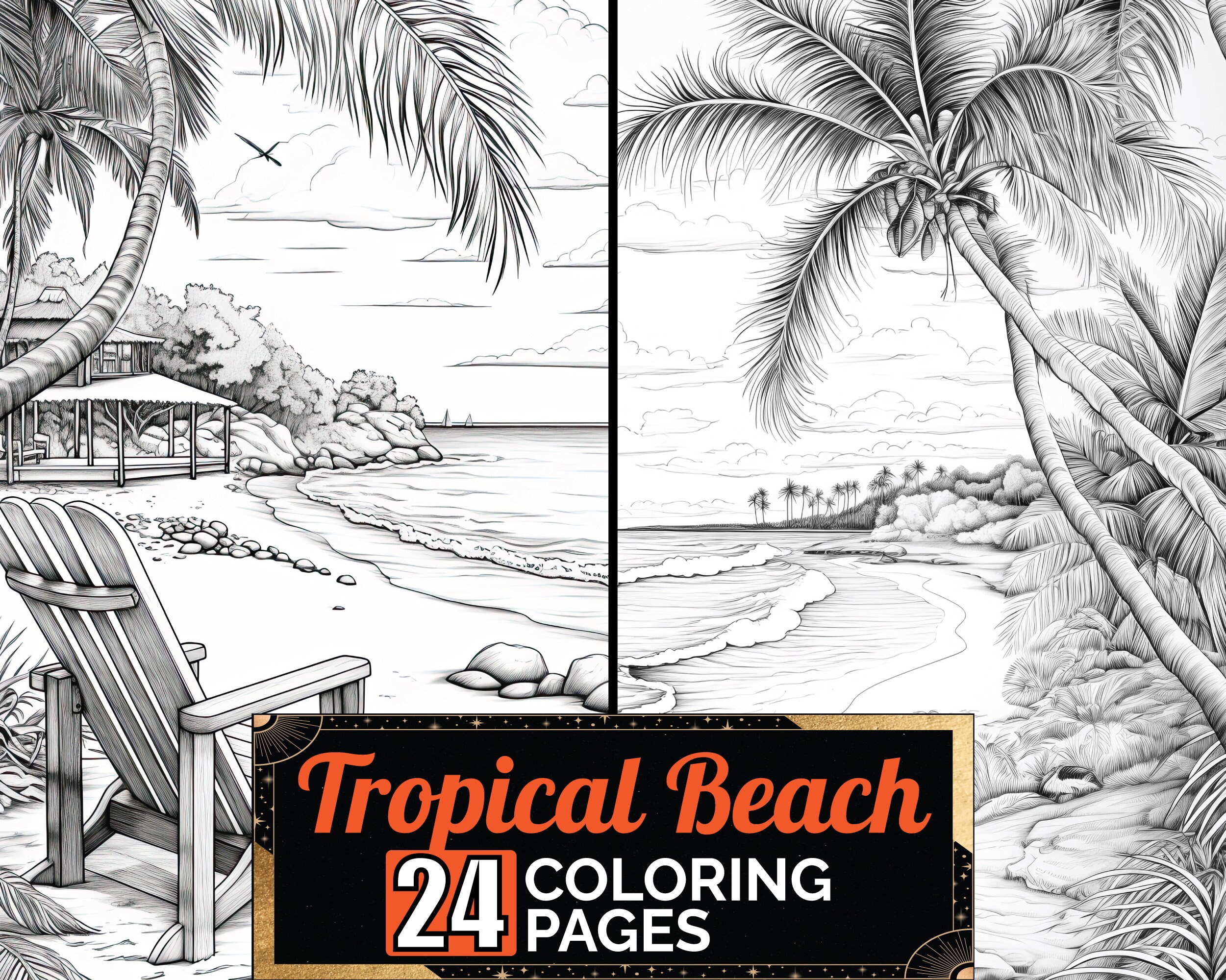 Beautiful Tropical Beach Coloring Book, 24 Greyscale Adult & Kids ...