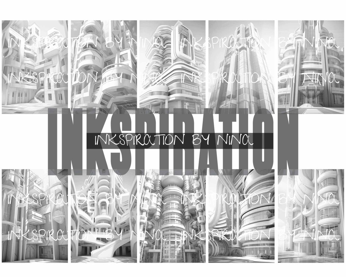 Neo Futuristic Architecture Coloring Pages 20 Premium - Etsy
