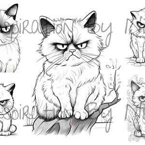 Cute Grumpy Cat Coloring Book, 30 Detail Greyscale Adult & Kids Cat ...