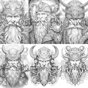 Odin Norse Mythology Coloring Book, 18 Detail Greyscale Adult & Kids ...