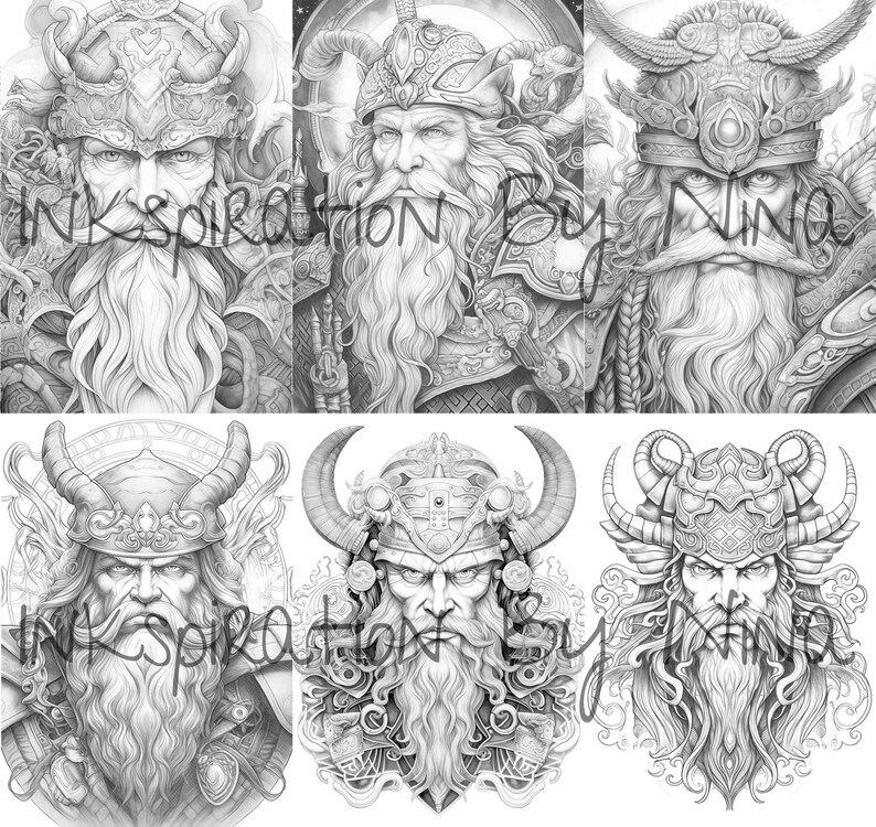 Odin Norse Mythology Coloring Book, 18 Detail Greyscale Adult & Kids ...