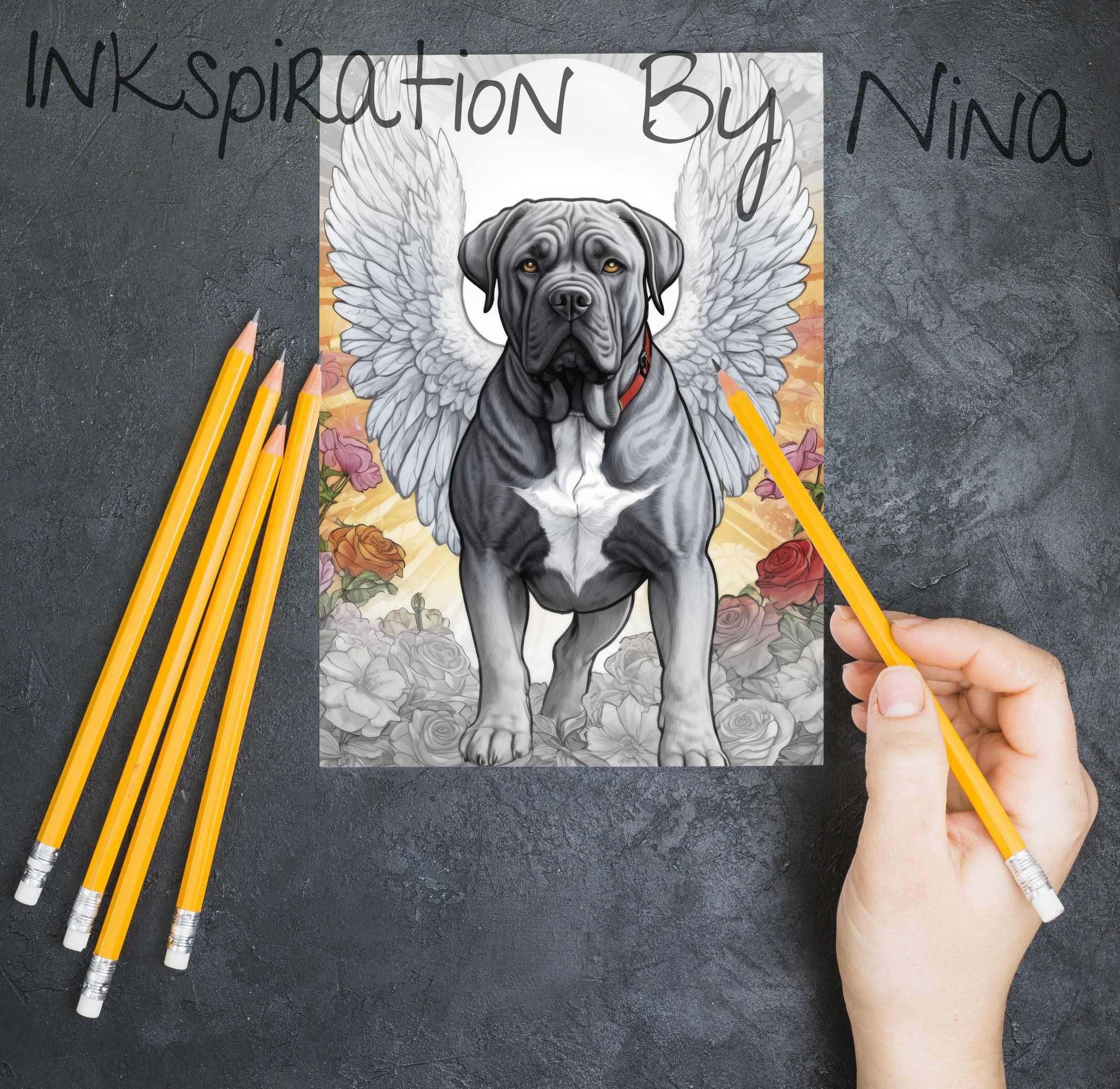 Cane Corso Angel Coloring Book, 30 Detail Greyscale Adult & Kids Good ...