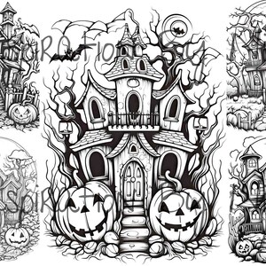 Haunted Pumpkin House Coloring Book, 20 Greyscale Adult & Kids ...