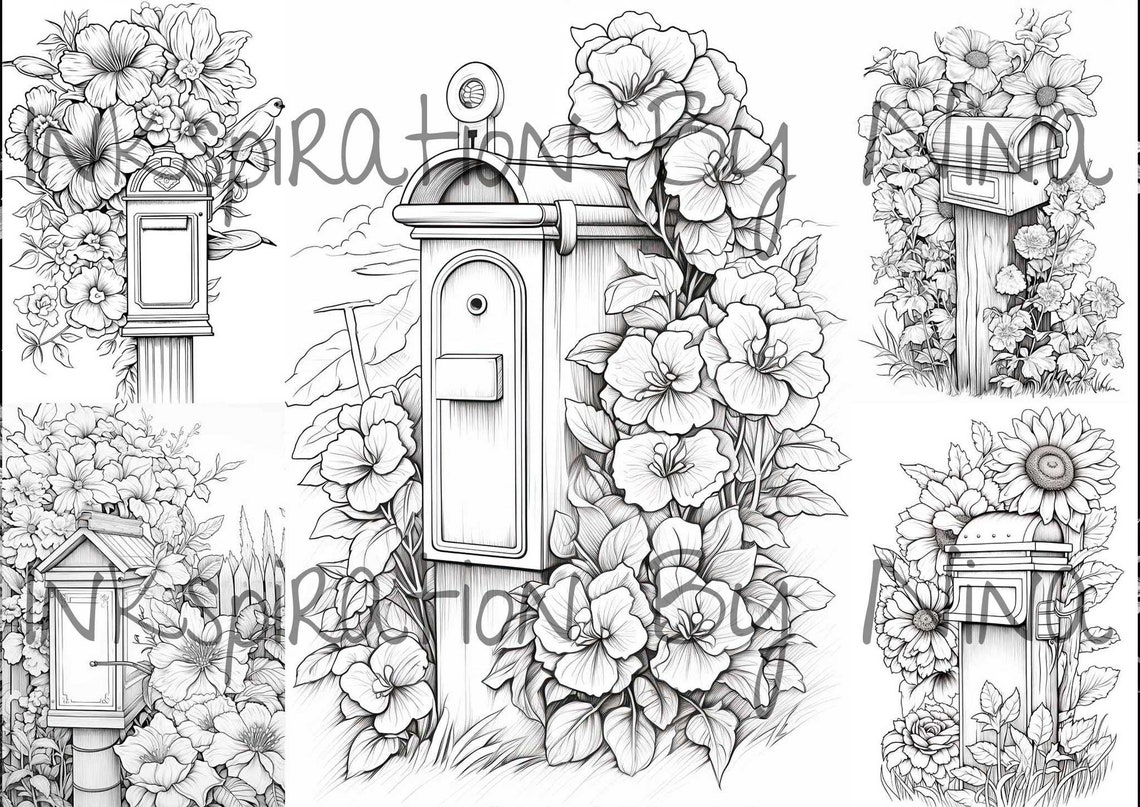 Vintage Flower Mailbox Coloring Pages, 20 Premium Adult & Kids Retro ...