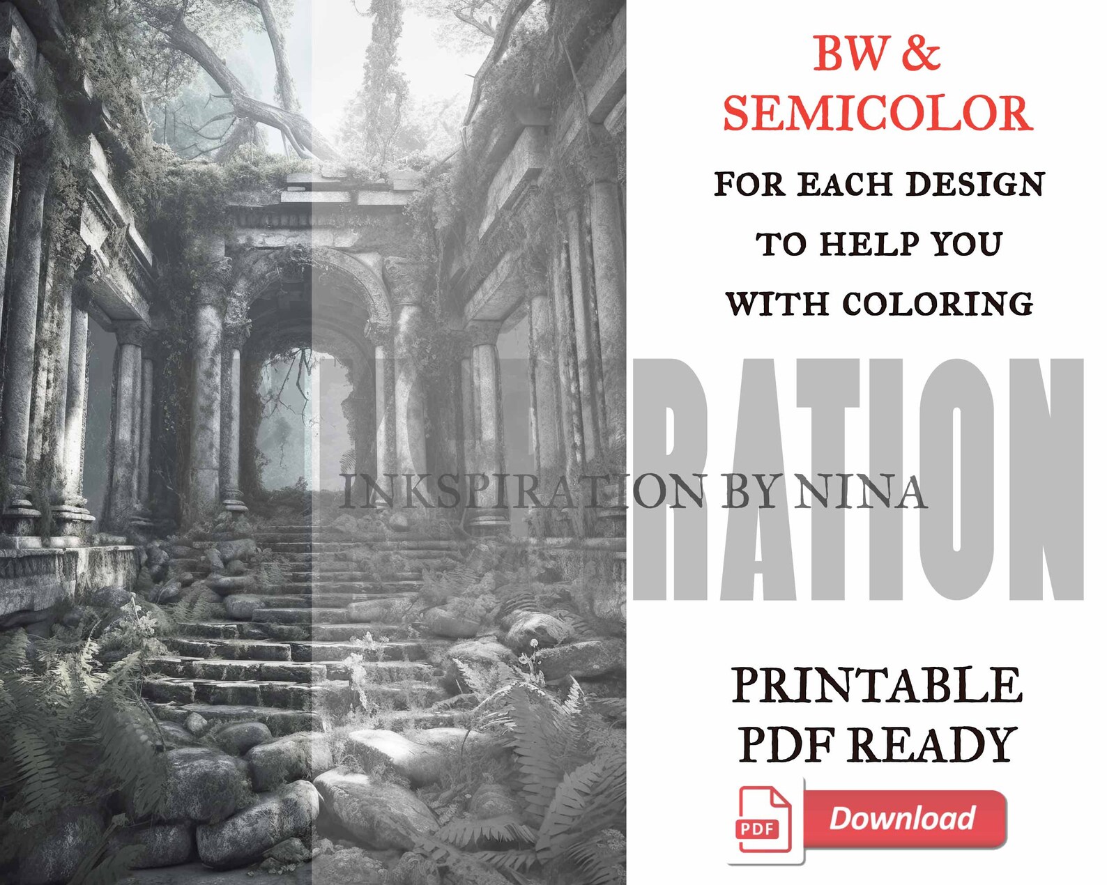 Abandoned Ruins 20 Coloring Pages A4 Size Premium Printable Adult and ...