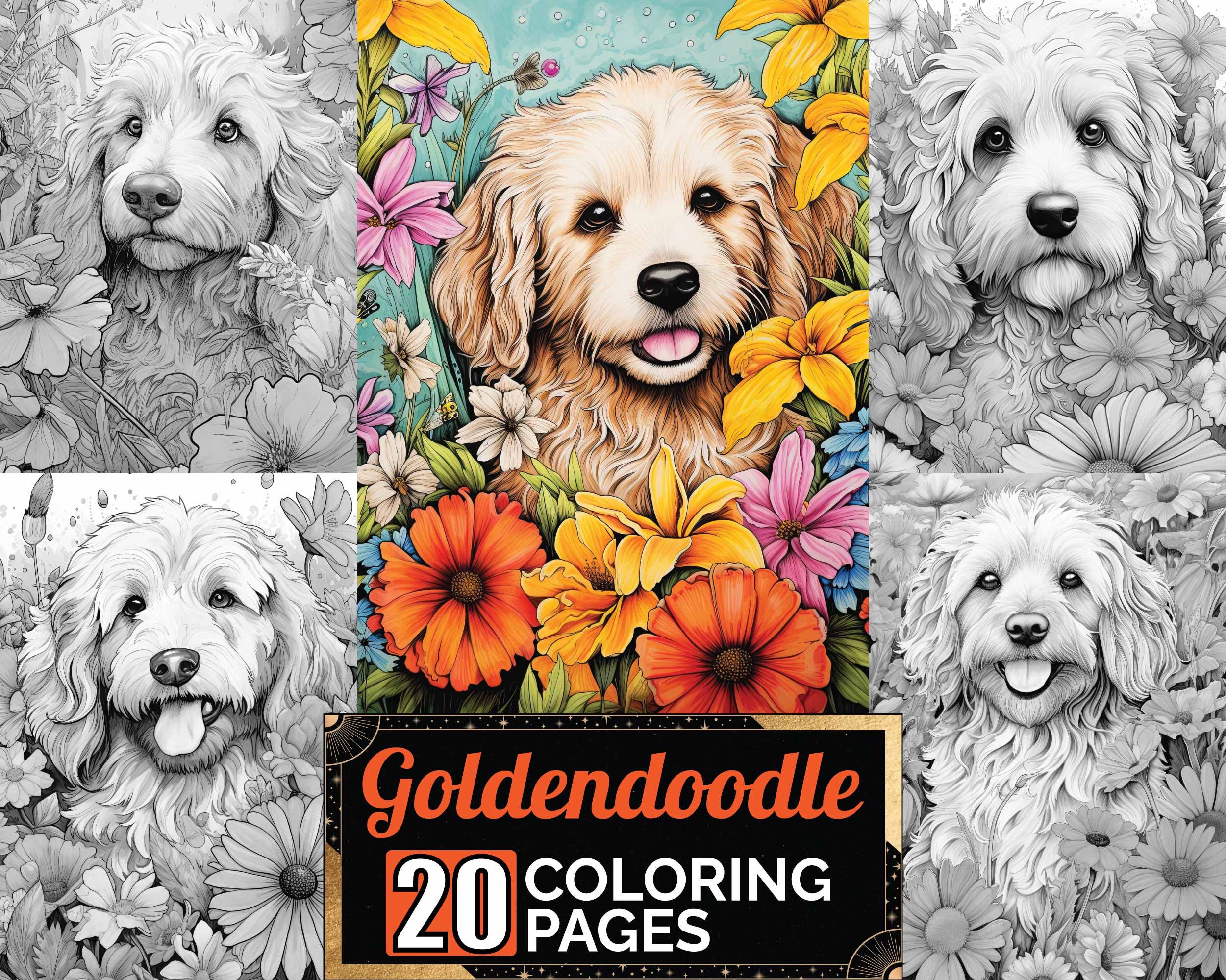 Goldendoodle Cute Dog Outside Coloring Pages, 20 Premium Adult & Kids ...