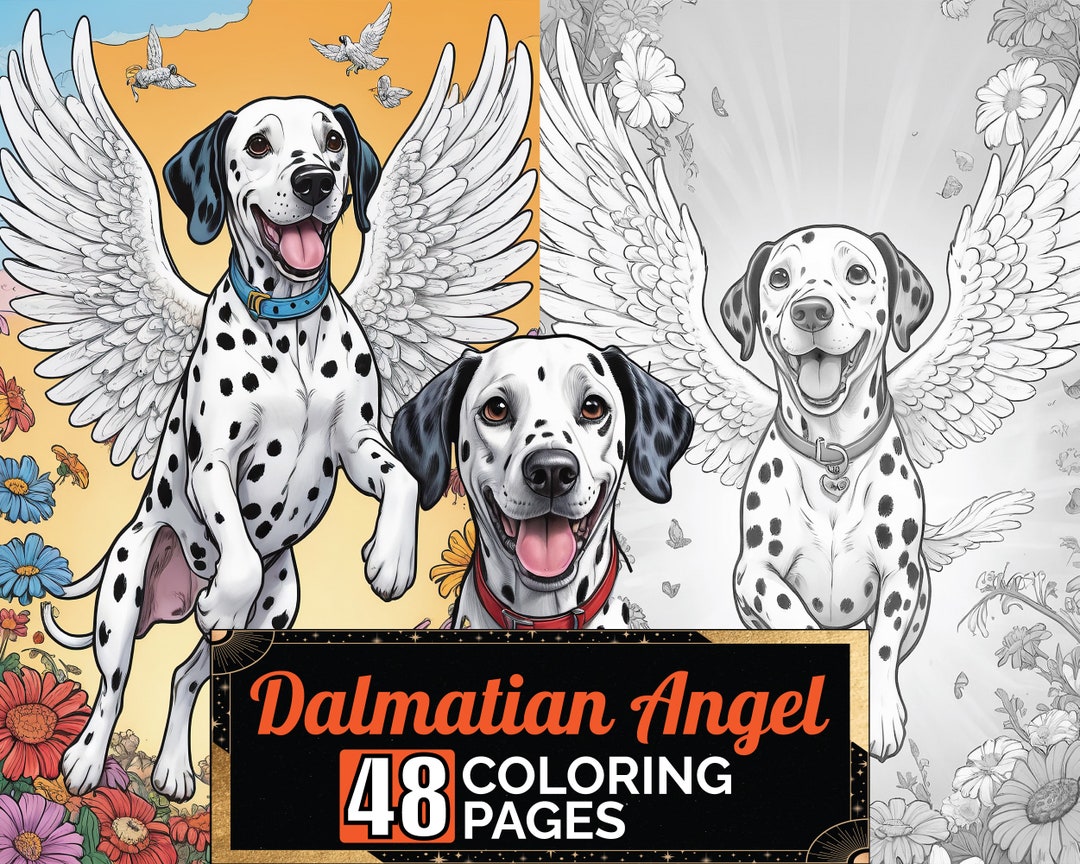 Dalmatian Angel With Wings Coloring Book, 48 Detail Greyscale Adult ...