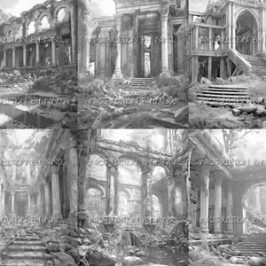 Abandoned Ruins | 20 Coloring Pages A4 Size | Premium Printable Adult ...