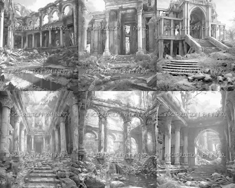 Abandoned Ruins 20 Coloring Pages A4 Size Premium - Etsy