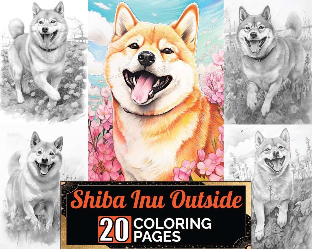 Shiba Inu Outside Coloring Book, 20 Premium Adult & Kids Cute Dog ...