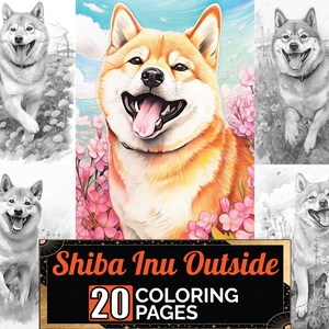 Shiba Inu Outside Coloring Book, 20 Premium Adult & Kids Cute Dog ...