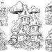 Magical Mushroom Village Coloring Book, 15 Detail Greyscale Adult ...