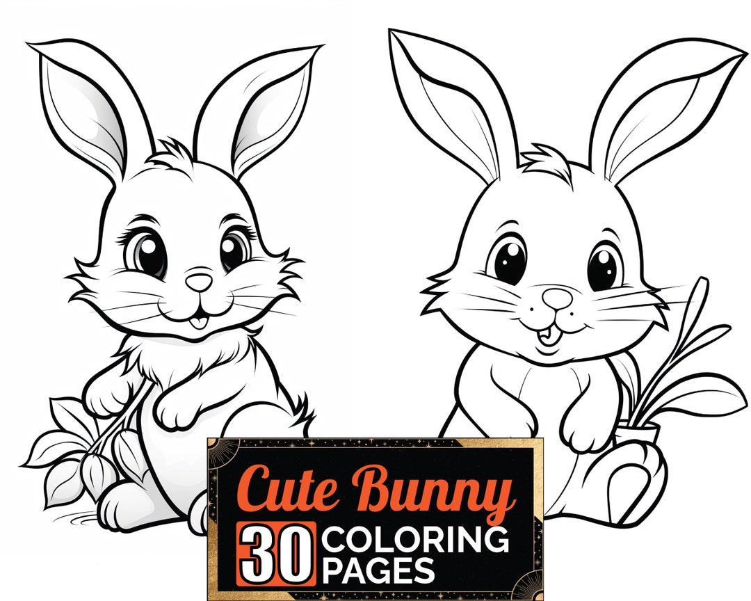Cute Bunny Coloring Book, 30 Detail Greyscale Adult & Kids Rabbit ...
