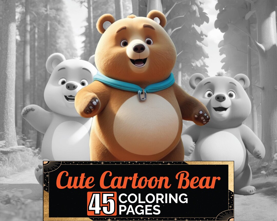 Cute Cartoon Chubby Bear Coloring Book | 45 Detailed Greyscale Adult ...