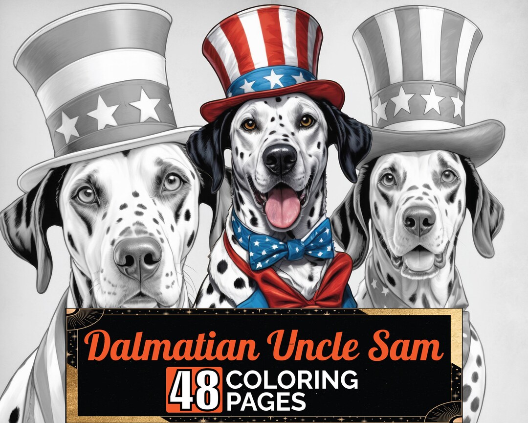 Dalmatian Uncle Sam Coloring Book, 48 Detail Greyscale Adult & Kids ...