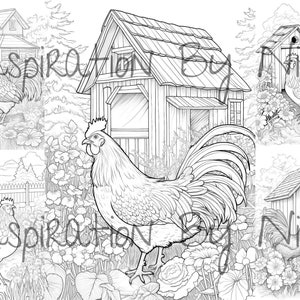 Wildflower Chicken Garden Coloring Book, 20 Detail Greyscale Adult ...