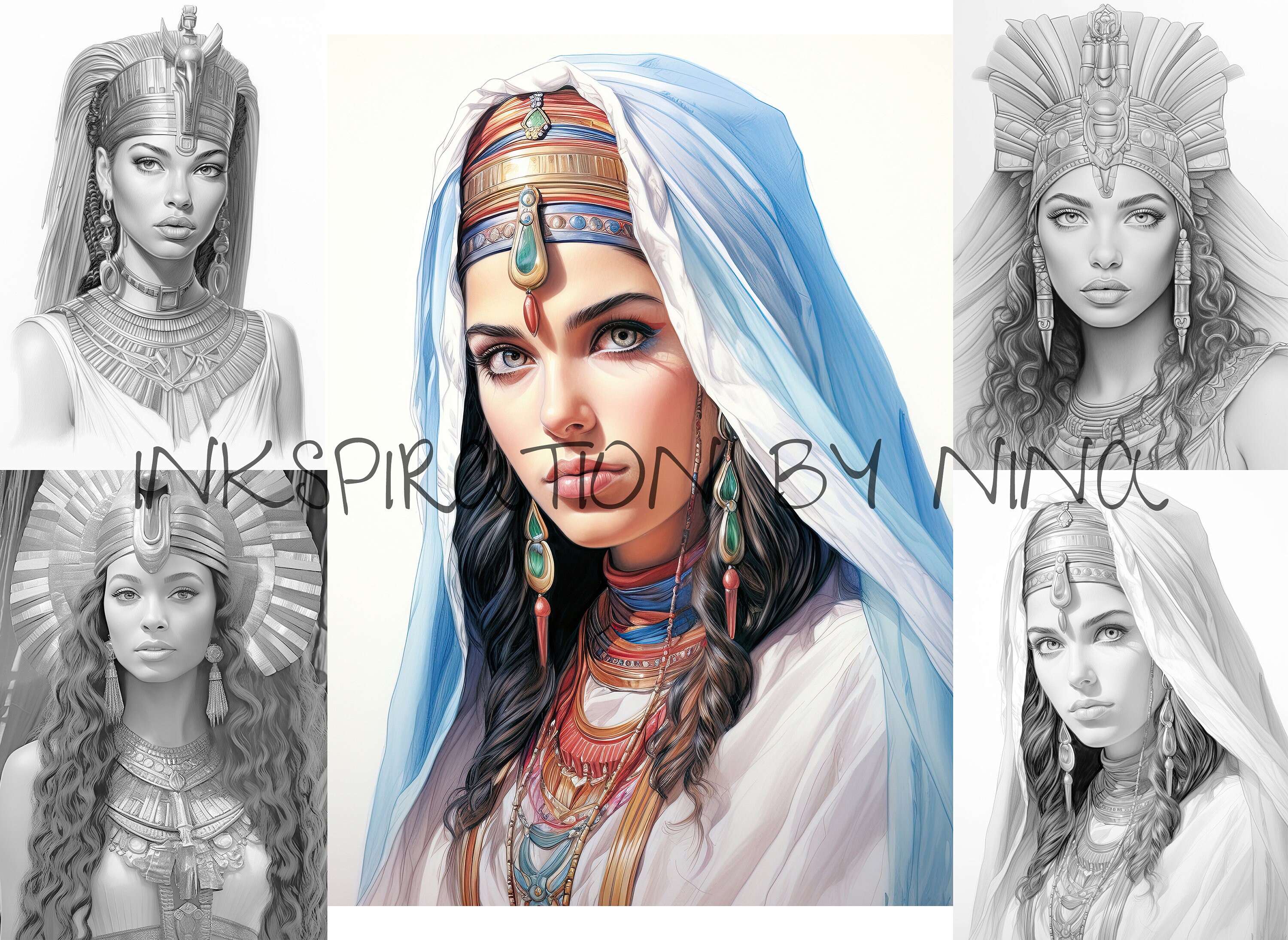 Ancient Egyptian Woman Coloring Book, 20 Premium Coloring Sheets, Adult ...