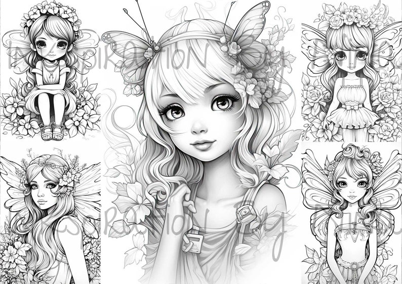 Cute Fairy Coloring Pages, 25 Premium Coloring Sheets, Coloring Book A4 ...
