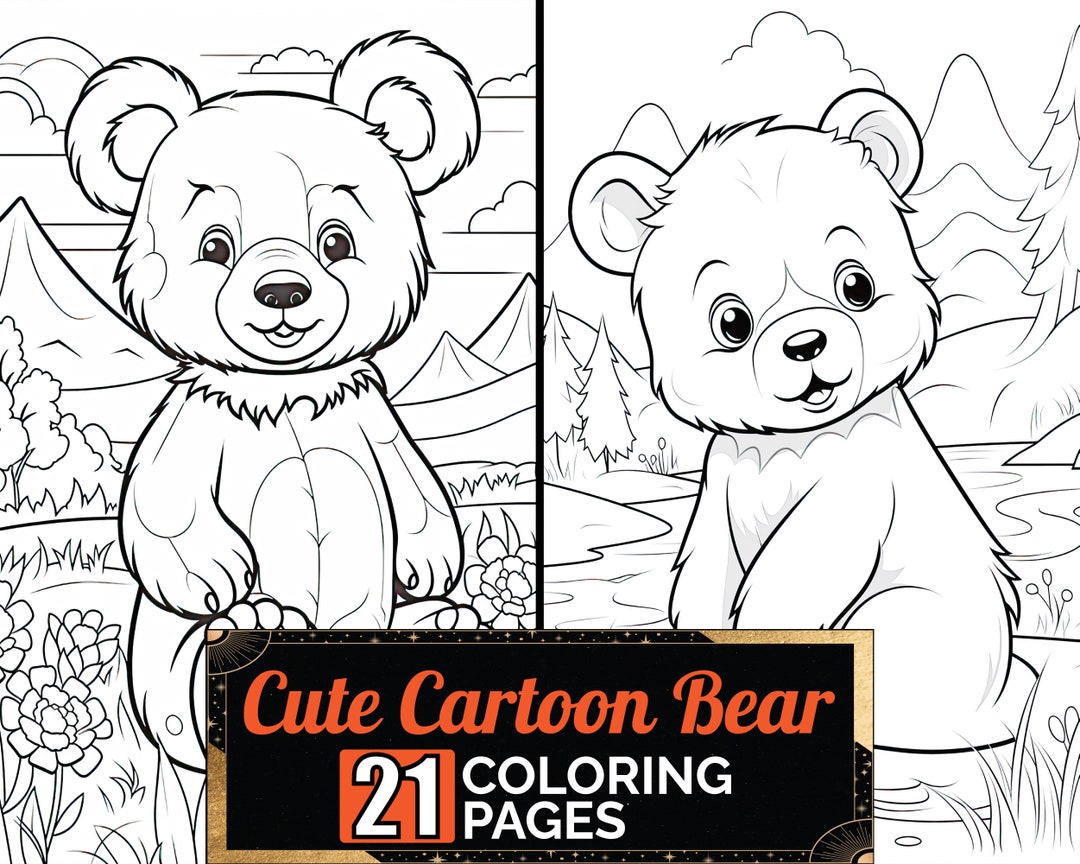Cute Cartoon Bear Coloring Book, 21 Detail Greyscale Adult & Kids ...