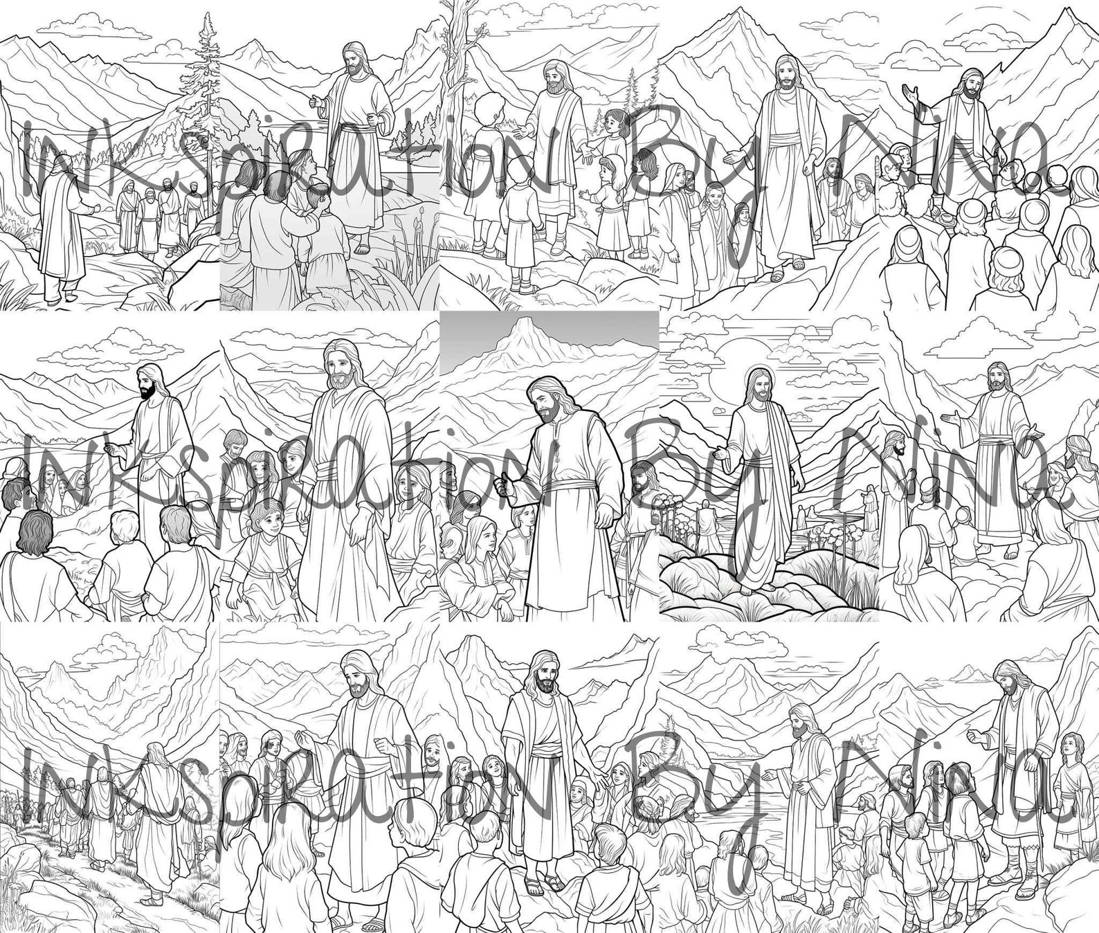 Jesus Preaching Word of God Coloring Book, 16 Detail Greyscale Adult ...