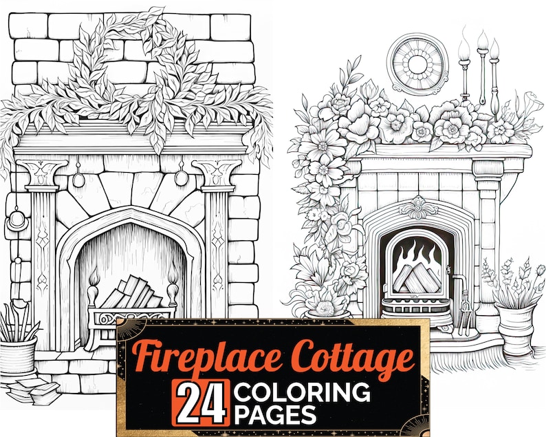 Zen Doodle Cottage Fireplace Coloring Book, 24 Detail Greyscale Adult ...