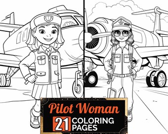 Girl Playing Pilot Digital Download Coloring Page - Etsy