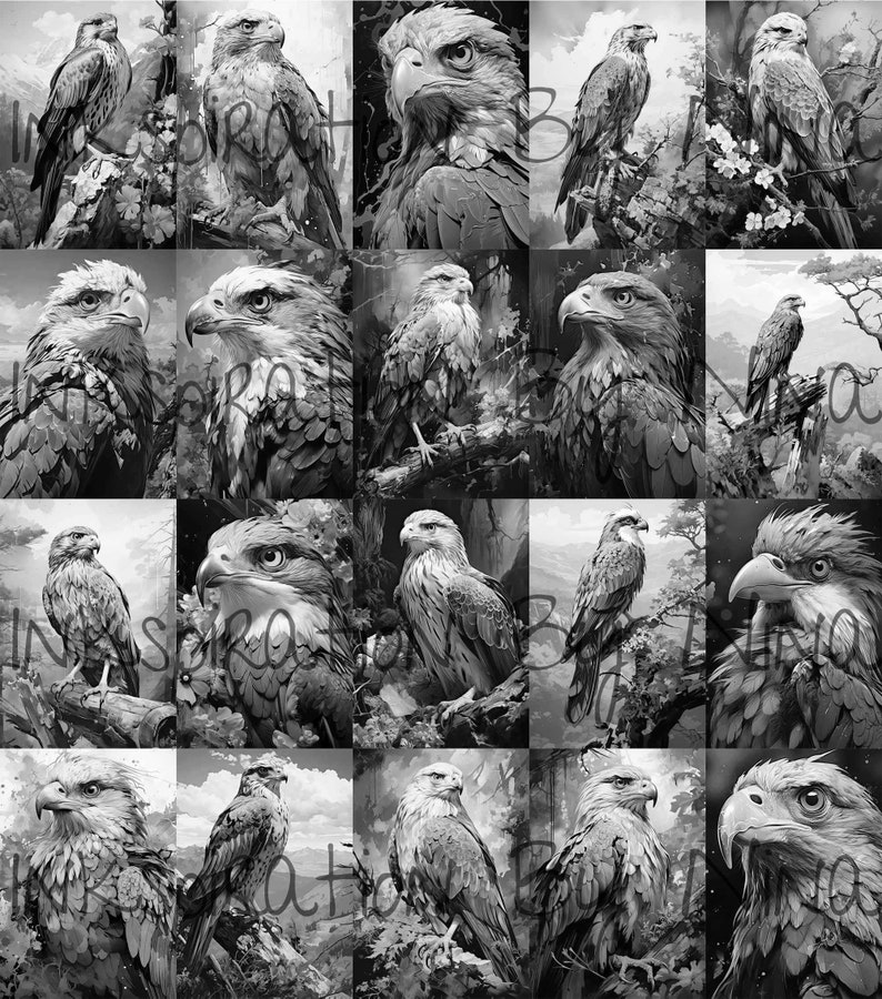 Falcon Ink Painting Coloring Pages, 20 Premium Adult Coloring Sheets ...