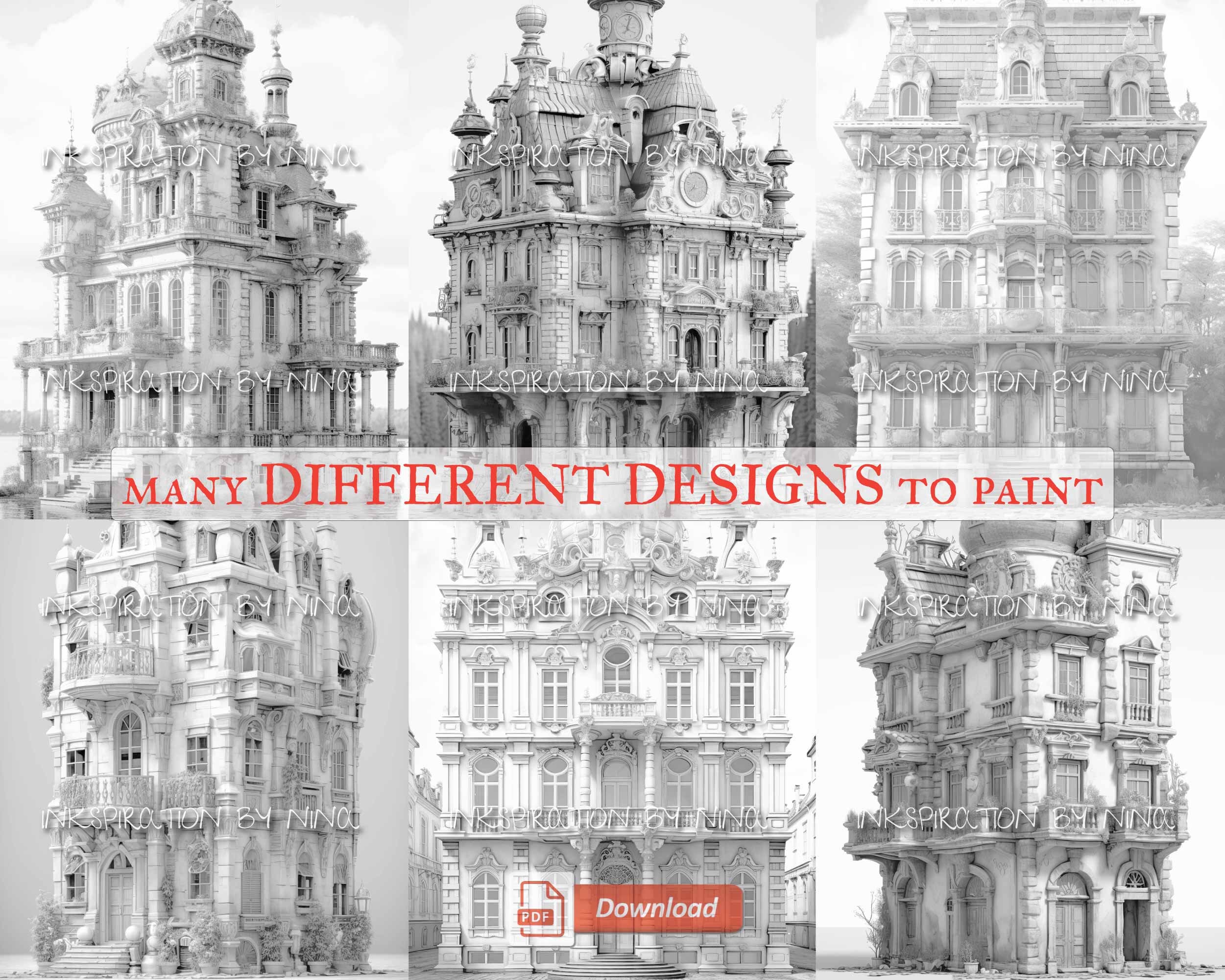 Baroque House Printable Coloring Pages, 16 Premium Coloring Sheets for ...