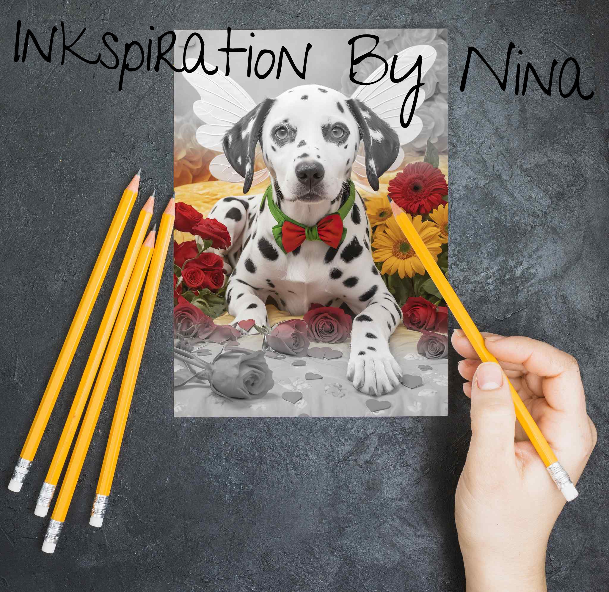 Dalmatian as Cupid Coloring Book, 48 Detail Greyscale Adult & Kids Cute ...