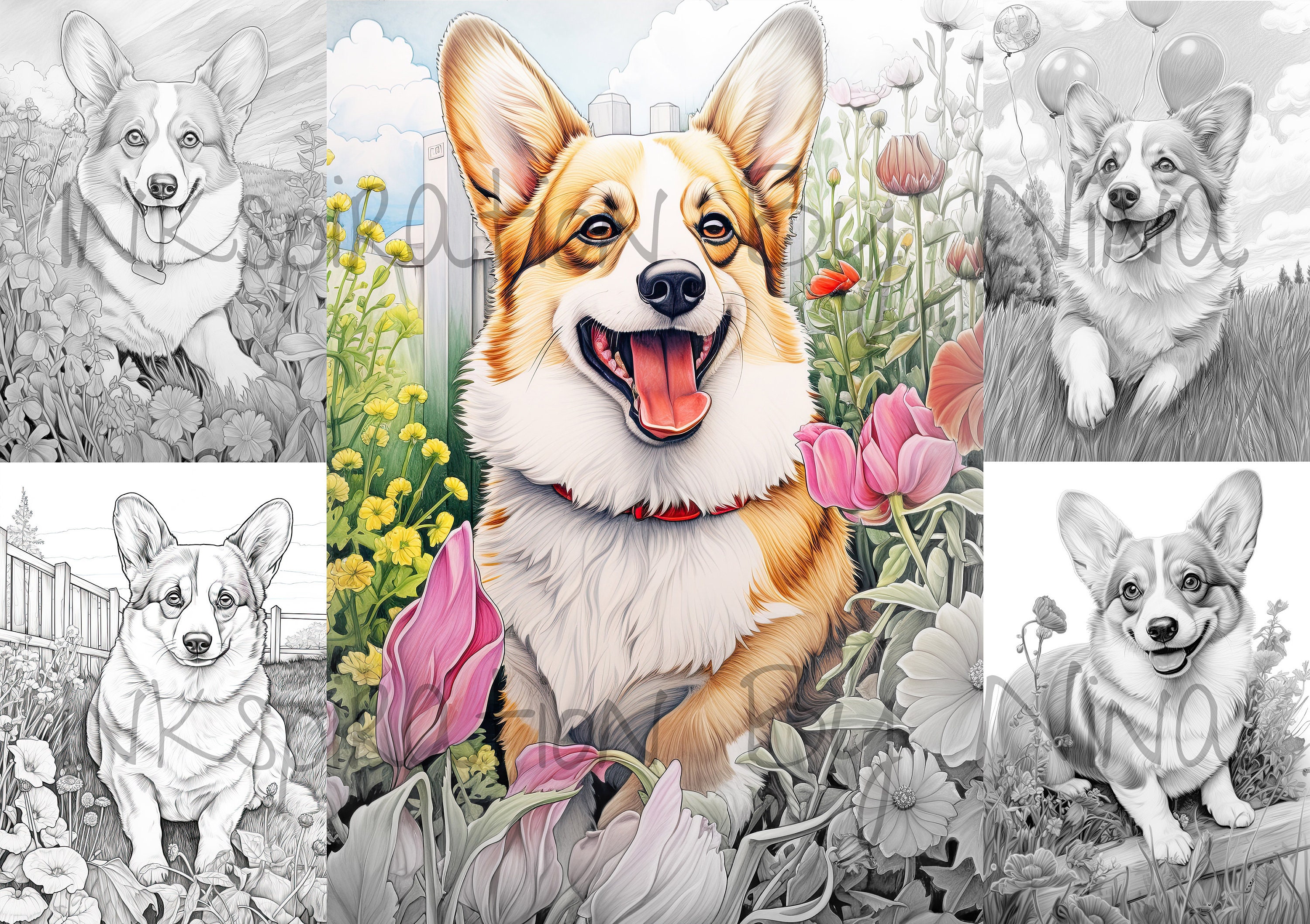 Flower Pembroke Welsh Corgi Coloring Book, 20 Premium Dog Coloring ...