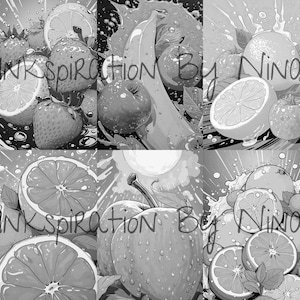 Pop Art Fruit Coloring Book, 24 Greyscale Adult & Kids Detail Fancy ...